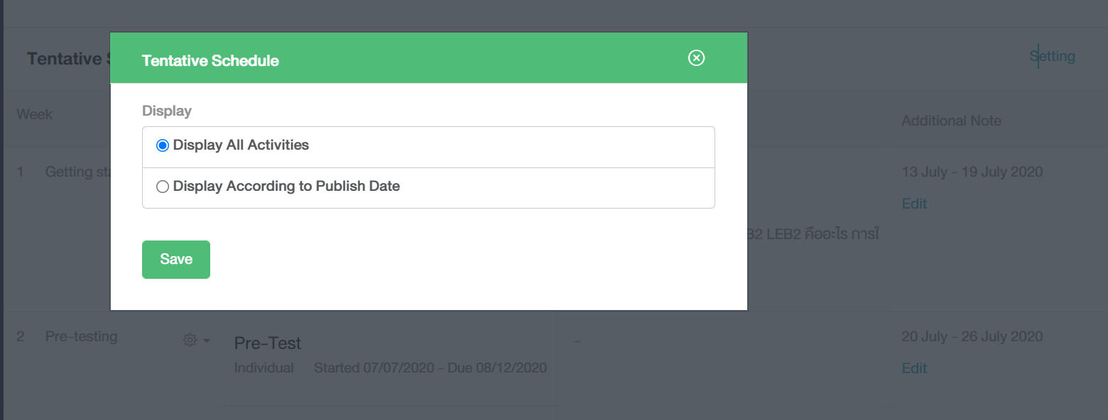 Tentative Schedule Setting – LEB2 Support
